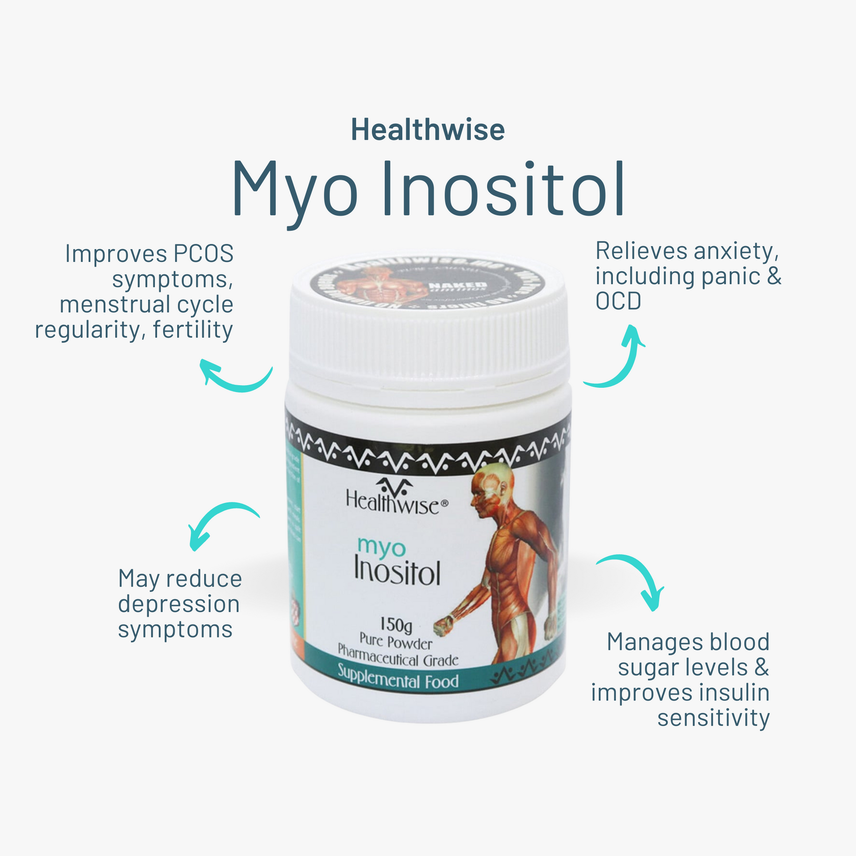 HealthWise Myo-Inositol Pure powder 150g | 100% Pure Product